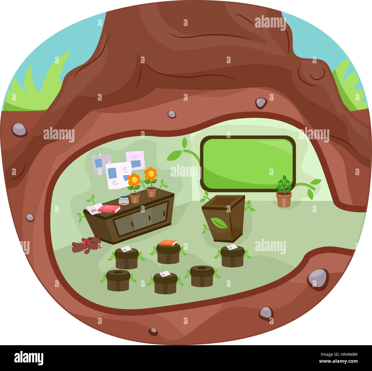 Illustration of an Underground Classroom Stock Photo - Alamy