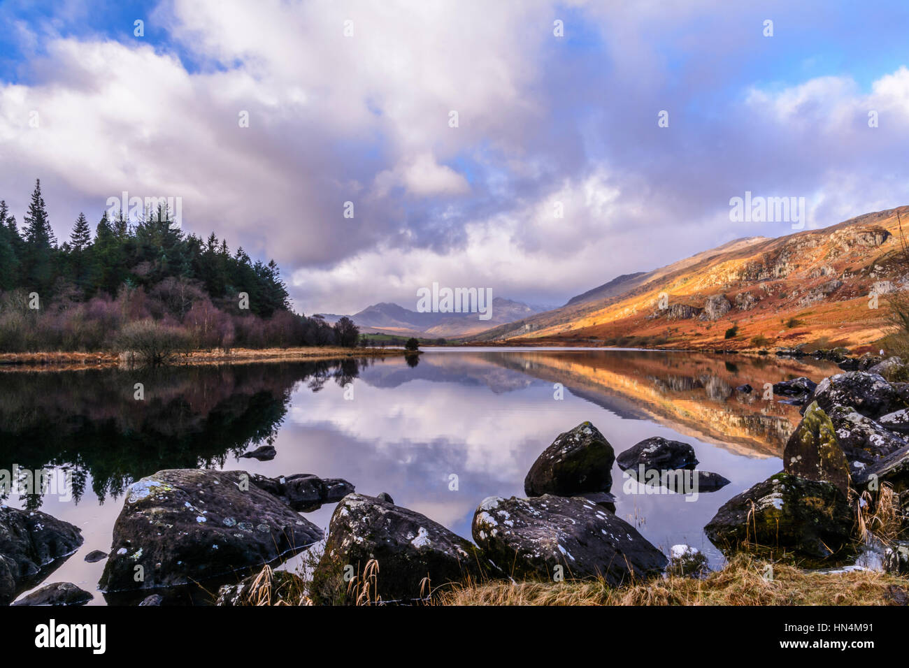 Llynnau (Lake) Mymbyr at Plas-y-Brenin near Capel Curig in the ...