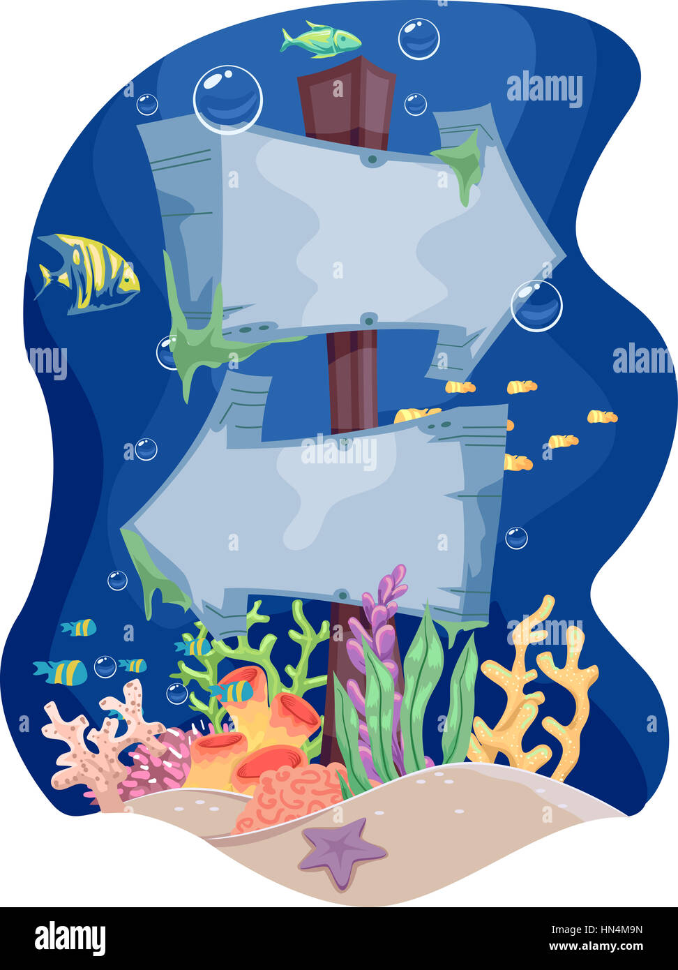 Illustration Featuring Underwater Signage Stock Photo - Alamy