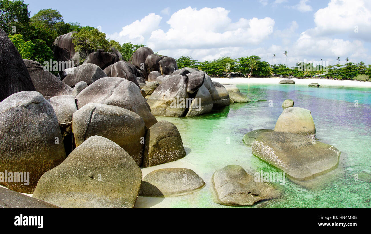 Natural rock formation in the sea at the beach in Belitung Island in ...