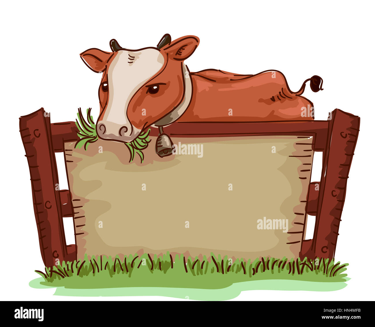 Board Illustration of a Cow Chewing Grass Stock Photo - Alamy