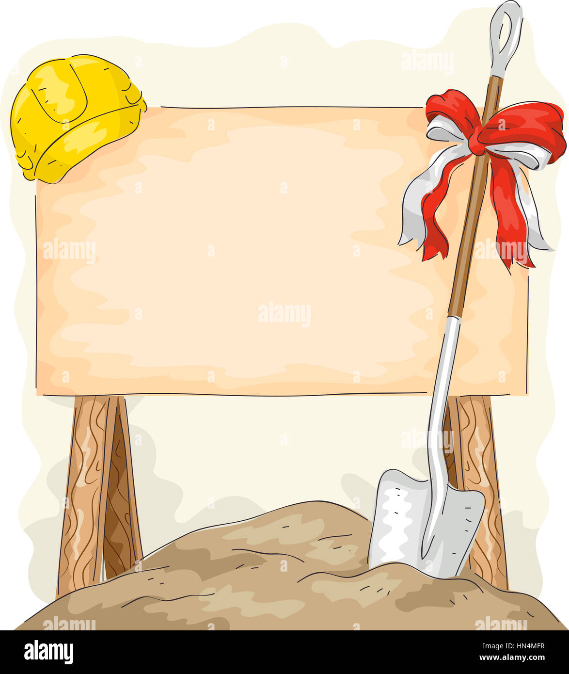 Illustration of a Shovel Placed Beside a Construction Sign Stock Photo ...