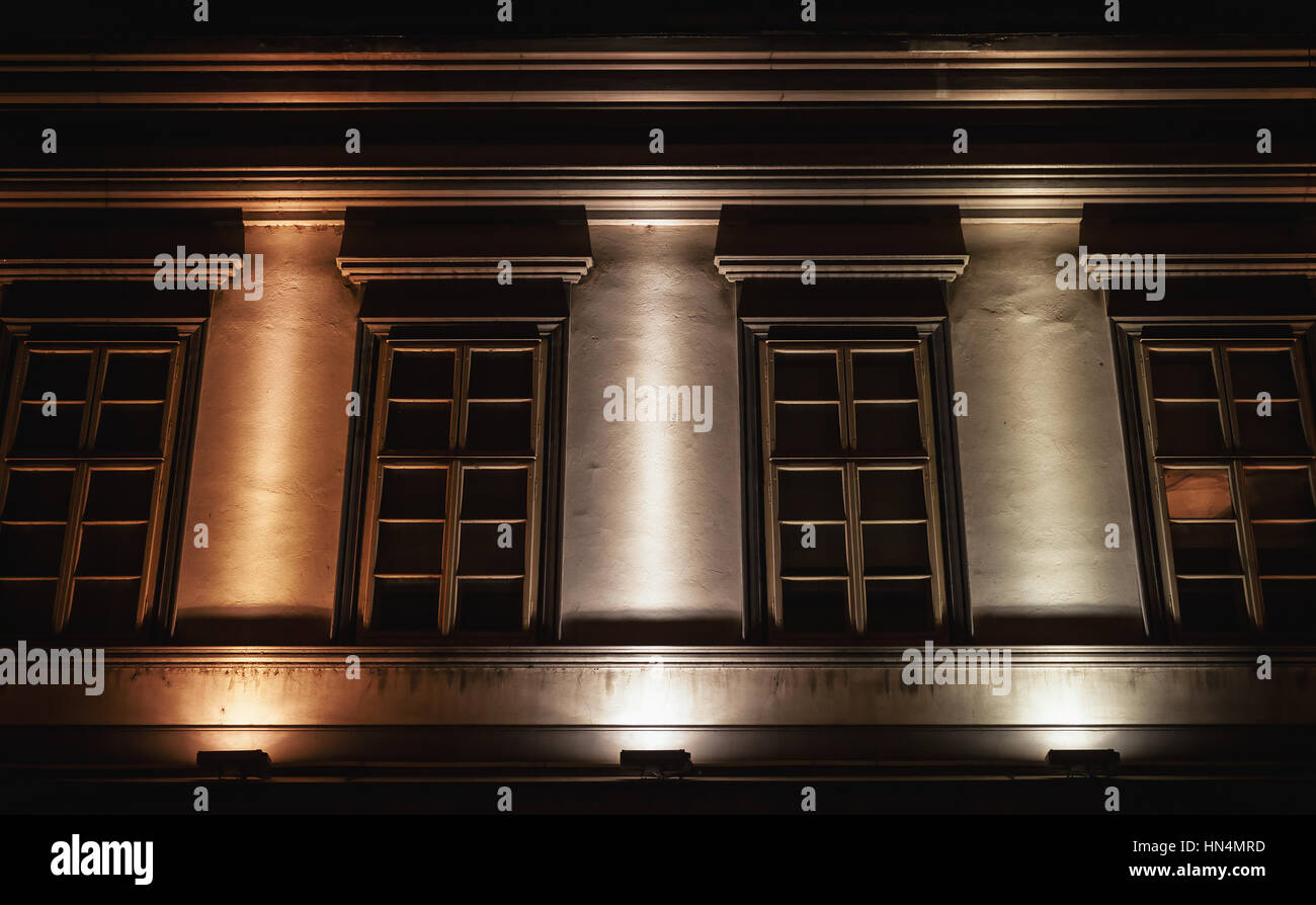 Details of an old museum like buildings, decorative windows and stubs ...