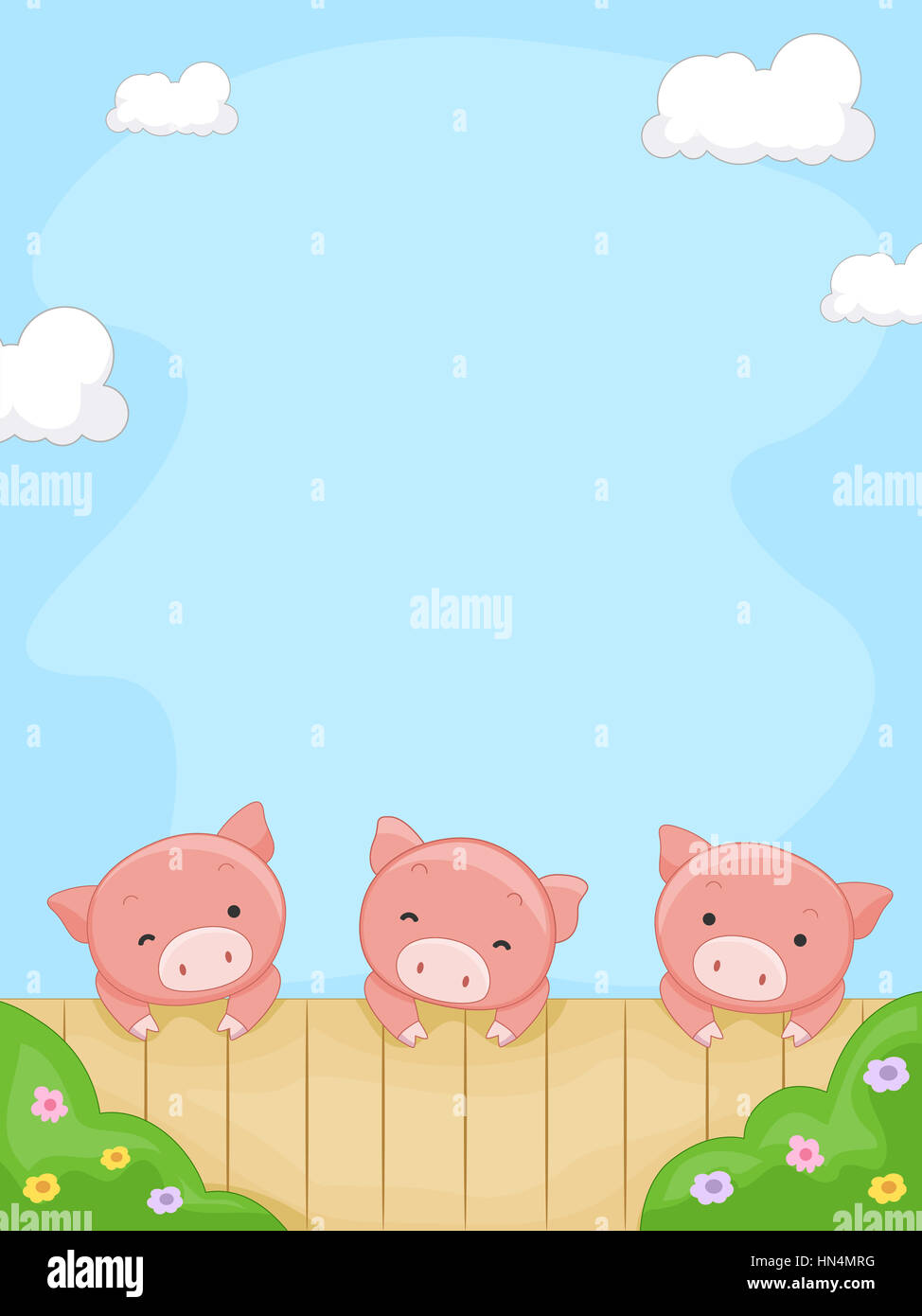 Frame Illustration Featuring Pigs Peeking from the Fence Stock Photo ...