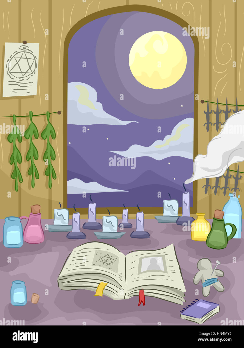Illustration Featuring the Interior of the Room of a Witch Stock Photo ...
