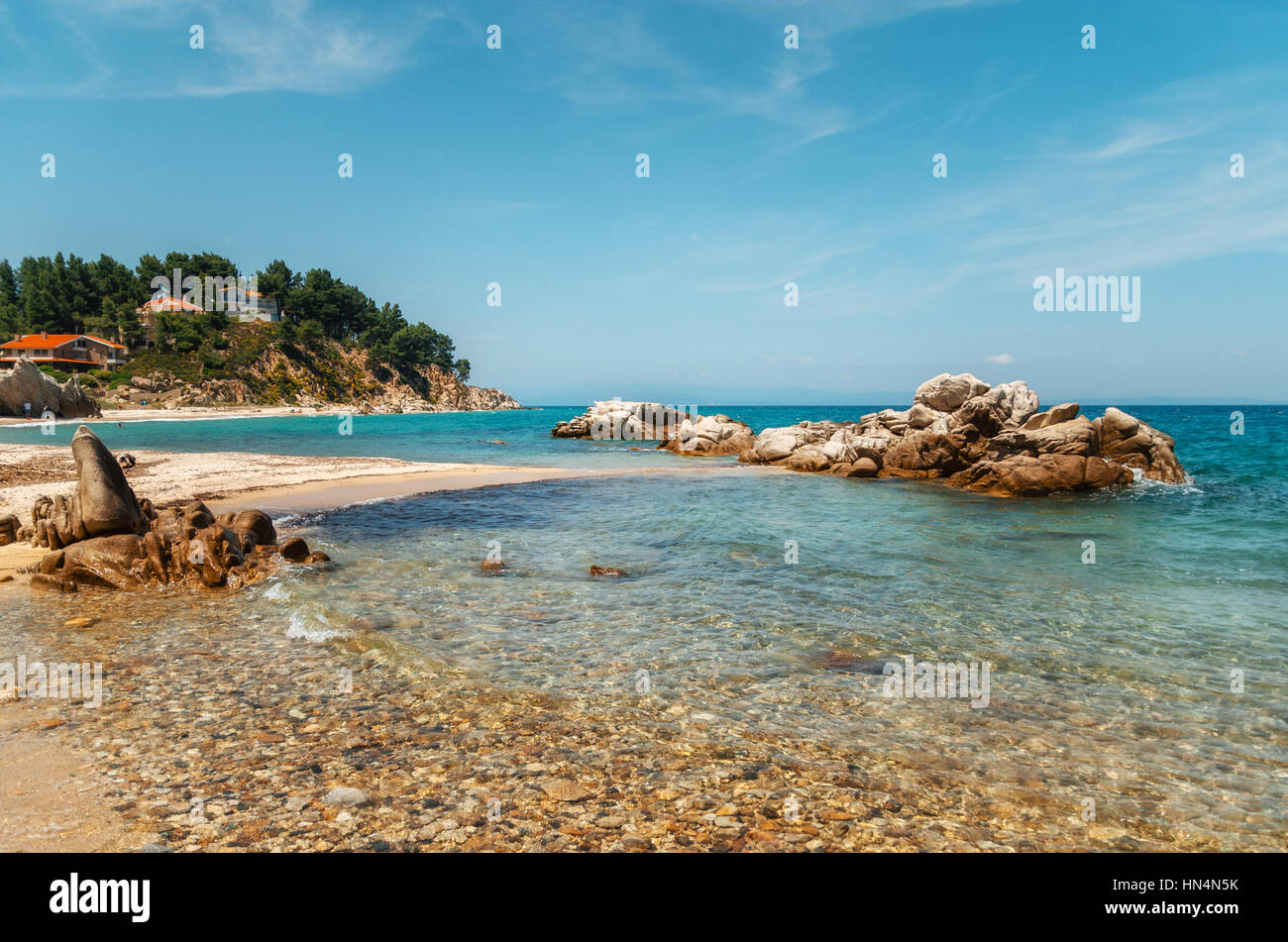 Wild beautiful beach with turquoise transparent water, fine sand and ...