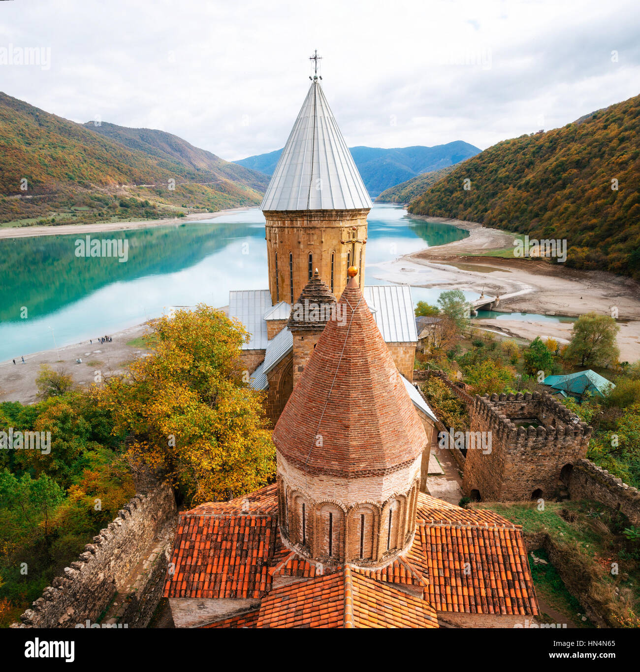 Ananuri castle fortress complex on the Aragvi River in Georgia. The ...