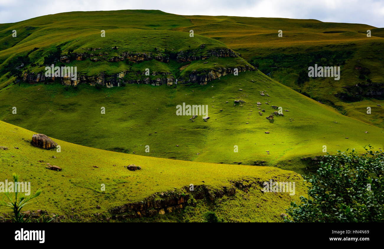 Scenic South Africa Drakensberg Giants Castle green mountains with ...