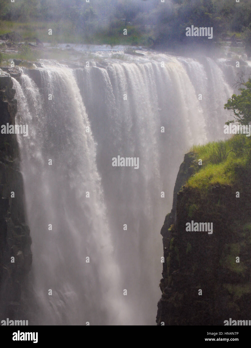 The drop of water on the Victoria Falls on the African river Zambezi ...
