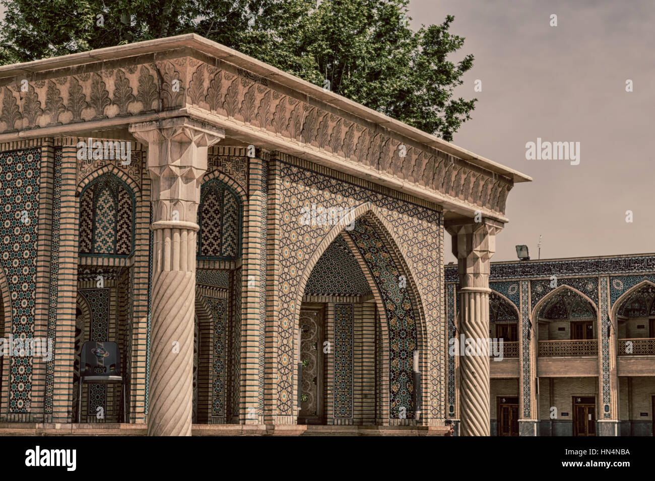 in iran the old mosque and traditional wall tile incision near minaret ...