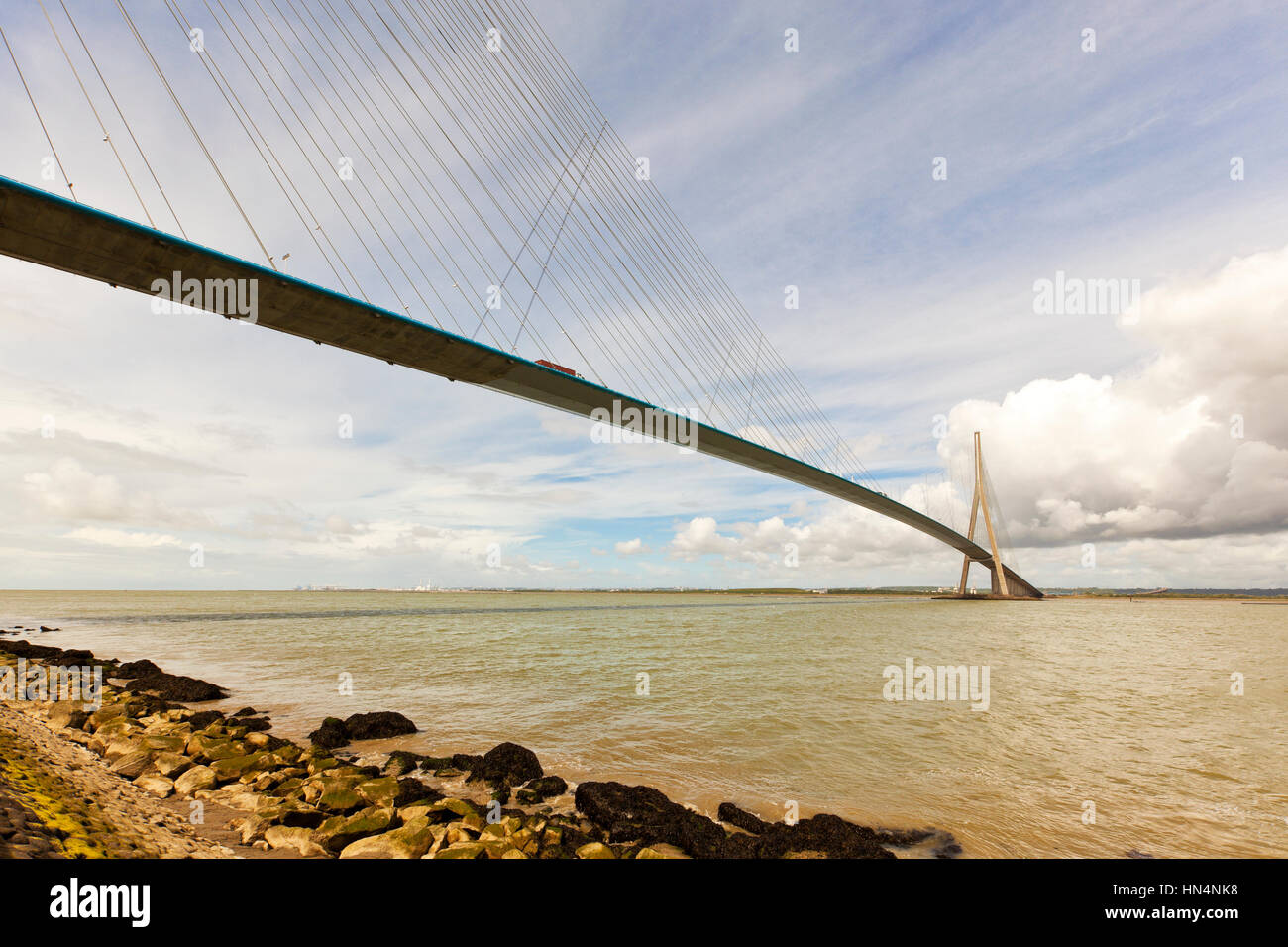 Honfleur, France - May 12, 2014: Pont de Normandie bridge crossing the ...