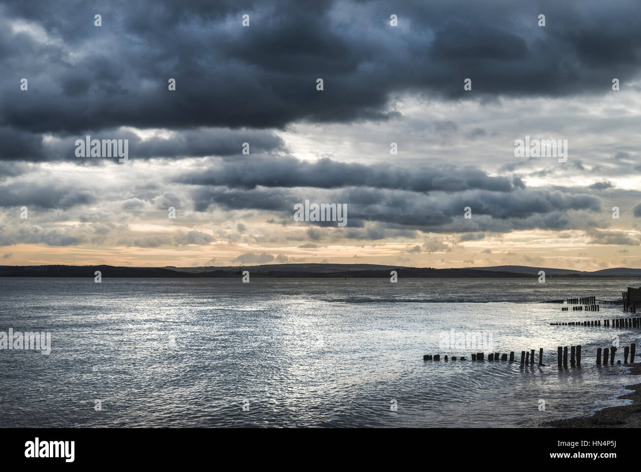 Beautiful sea landscape looking across Solent to Isle of Wight in ...