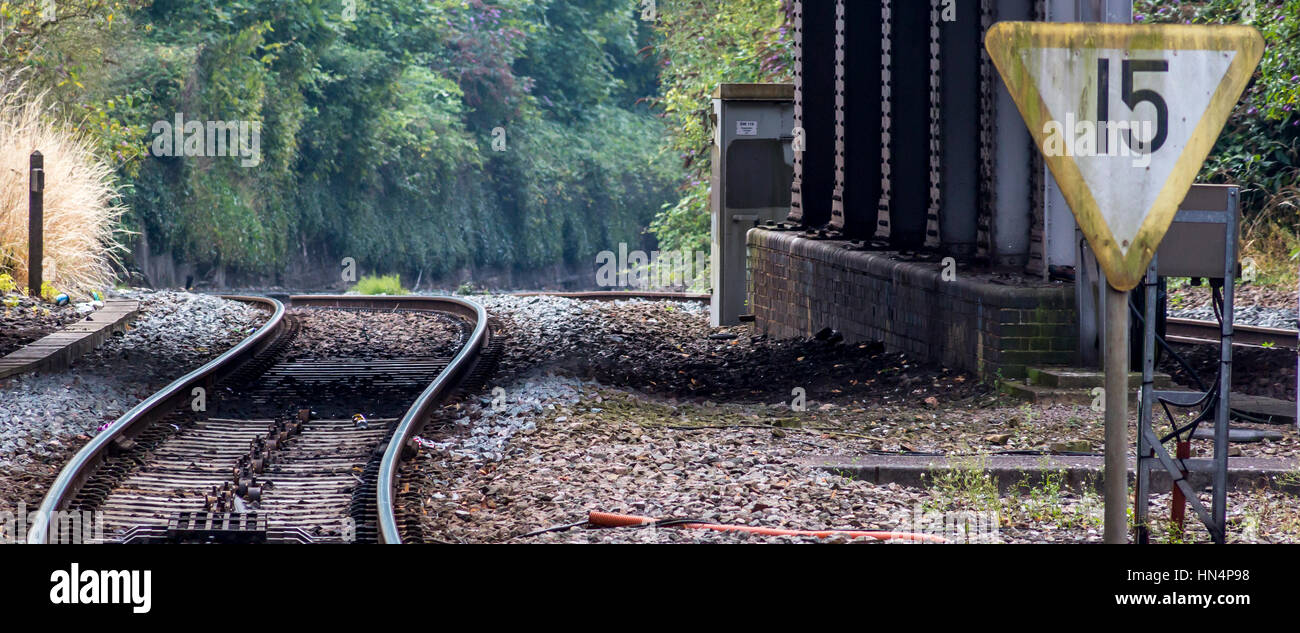 Exeter Central Station curved rail track Stock Photo - Alamy
