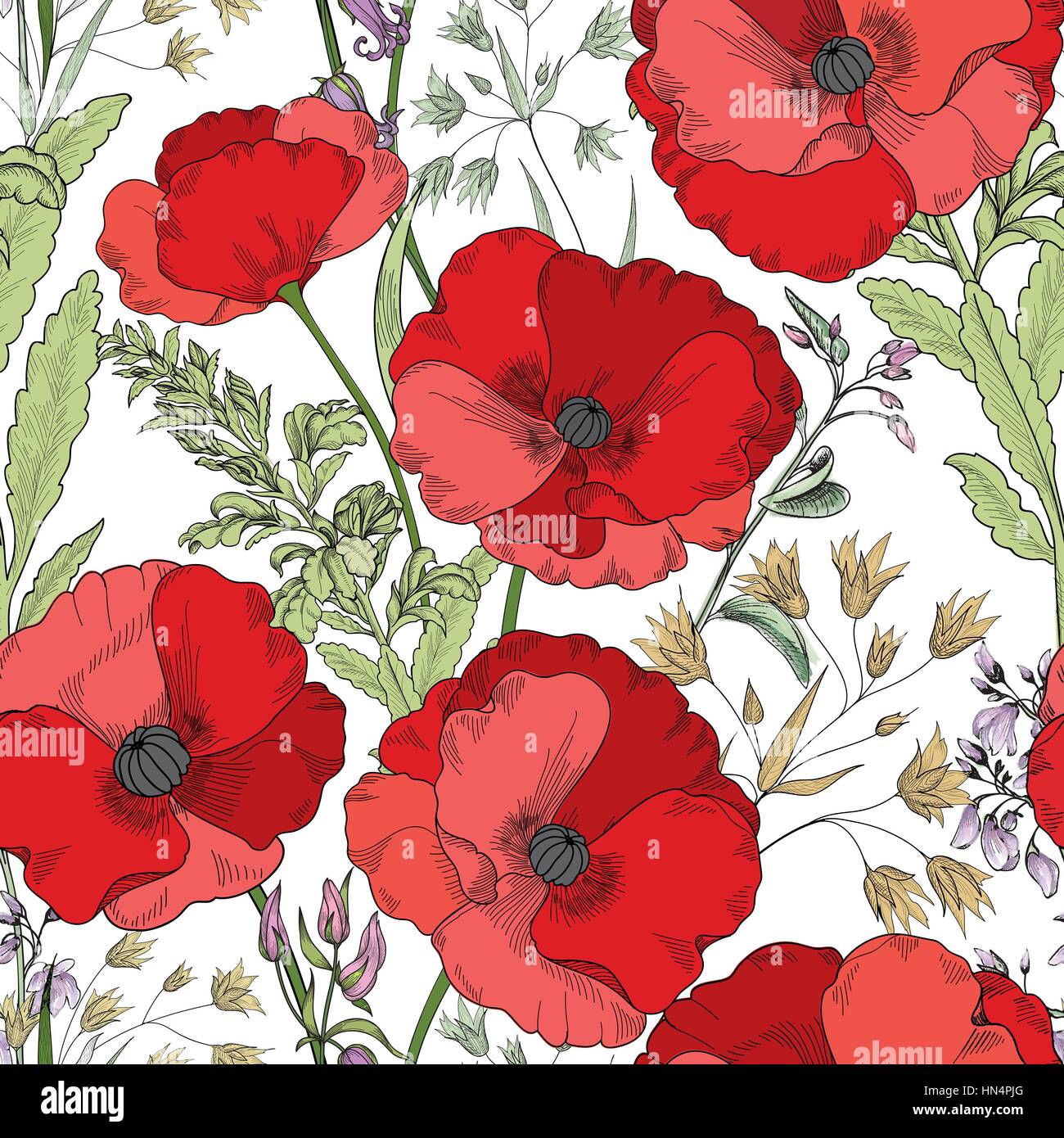 Floral seamless pattern. Flower poppy background. Flourish tiled ...