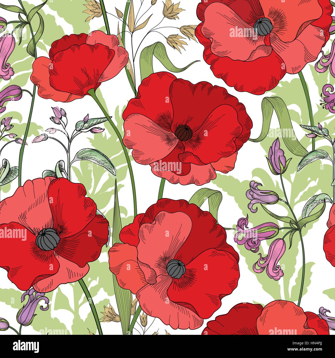 Floral seamless pattern. Flower poppy background. Flourish tiled ...