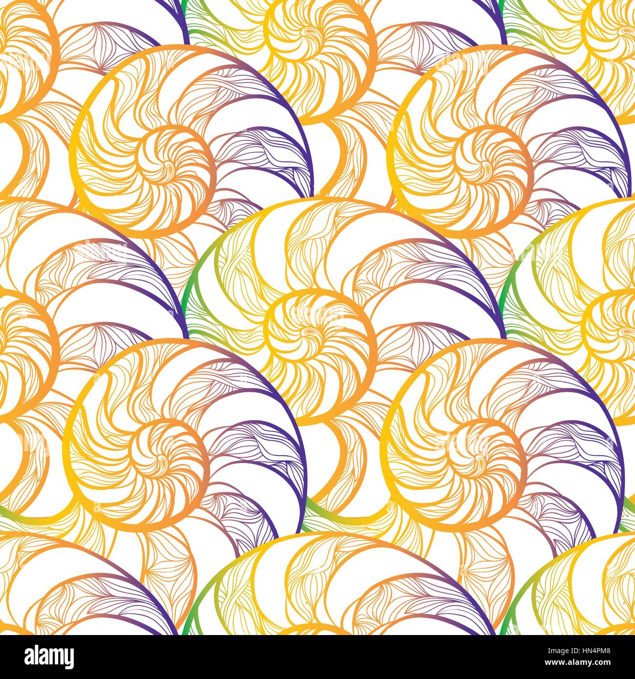 Abstract ornamental spiral seamless outline pattern. Stylish seashell ...