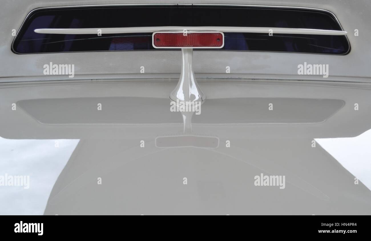 Rear window of 1980's stretch limo with retro phone antennae Stock ...