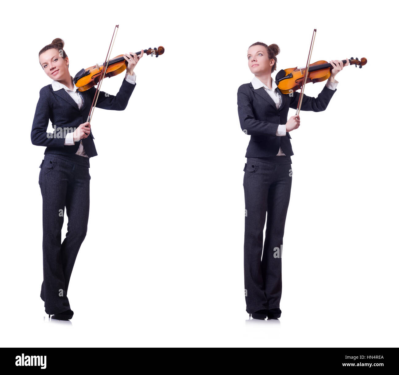 Woman fiddler isolated on white background Stock Photo - Alamy