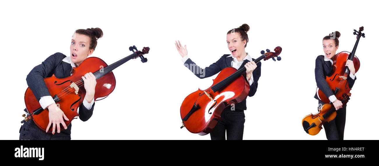 Woman fiddler isolated on white background Stock Photo - Alamy