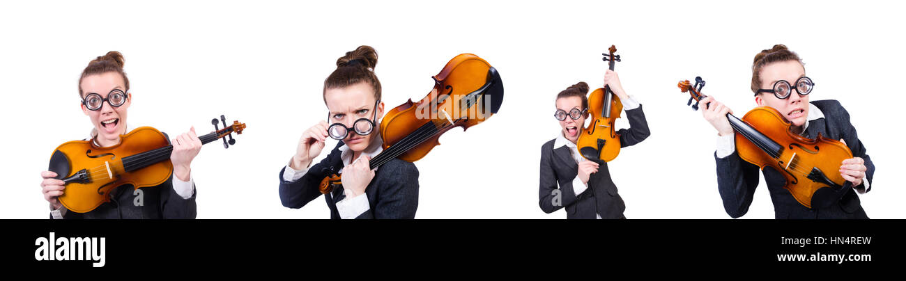 Woman fiddler isolated on white background Stock Photo - Alamy