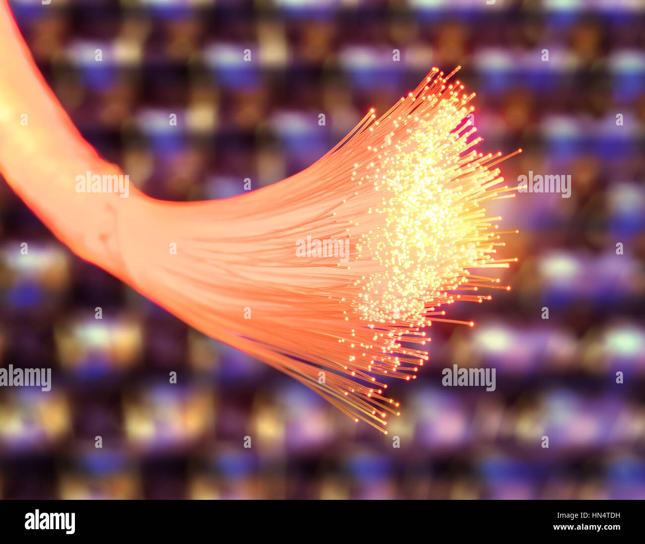 optical fibres dinamic flying from deep on technology background Stock ...