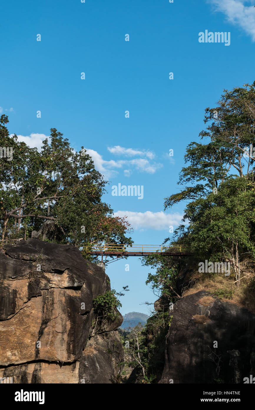 Small bridge over the river with big cliff at Ob Luang National Park ...