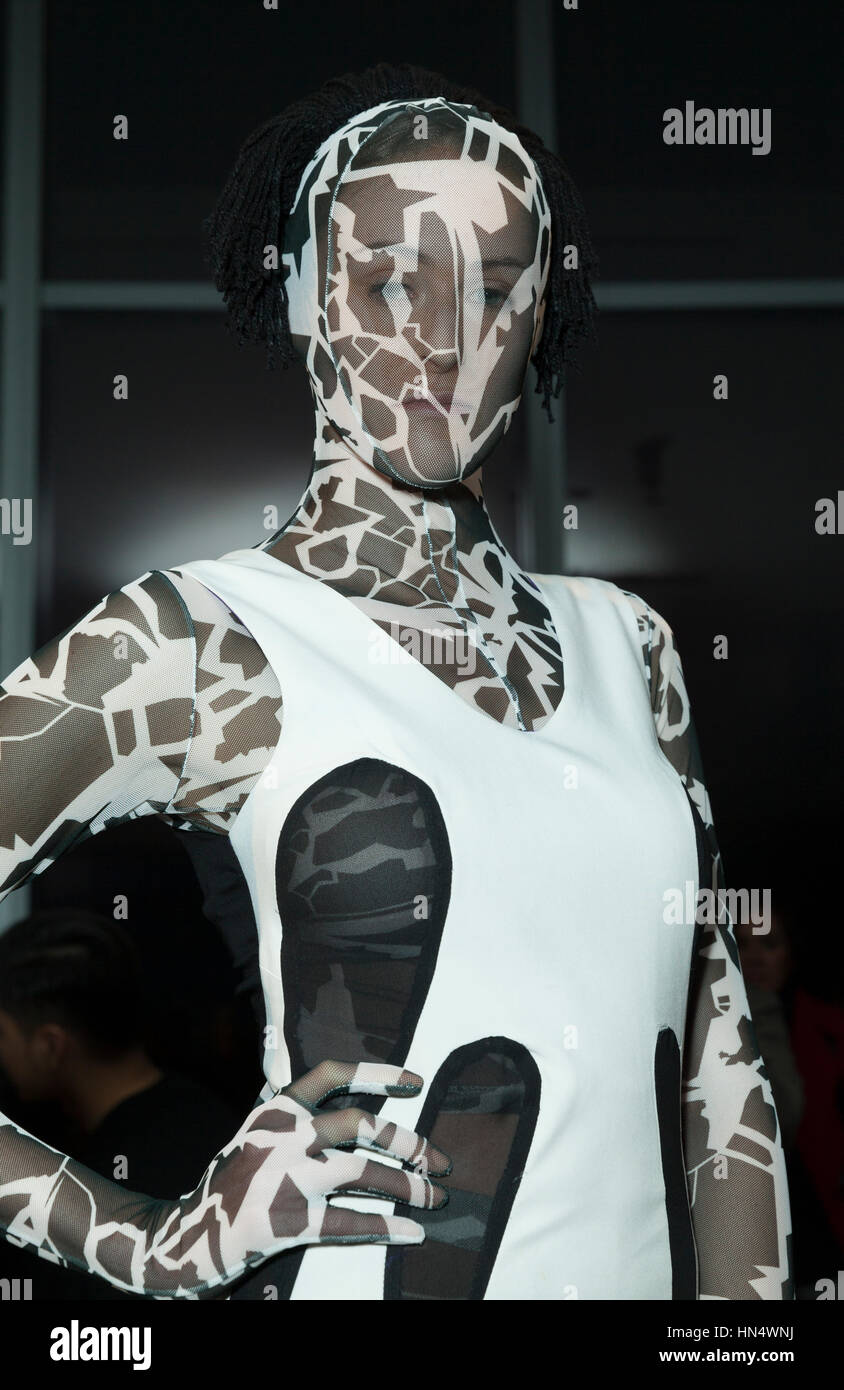 New York, USA. 07th Feb, 2017. Model shows off dress by Alexandra Polo ...