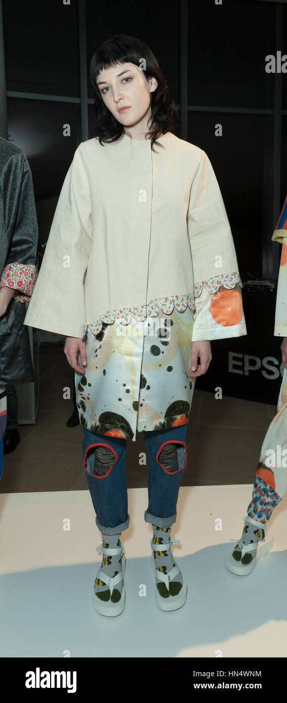 New York, USA. 07th Feb, 2017. Model shows off dress by Degen of USA ...