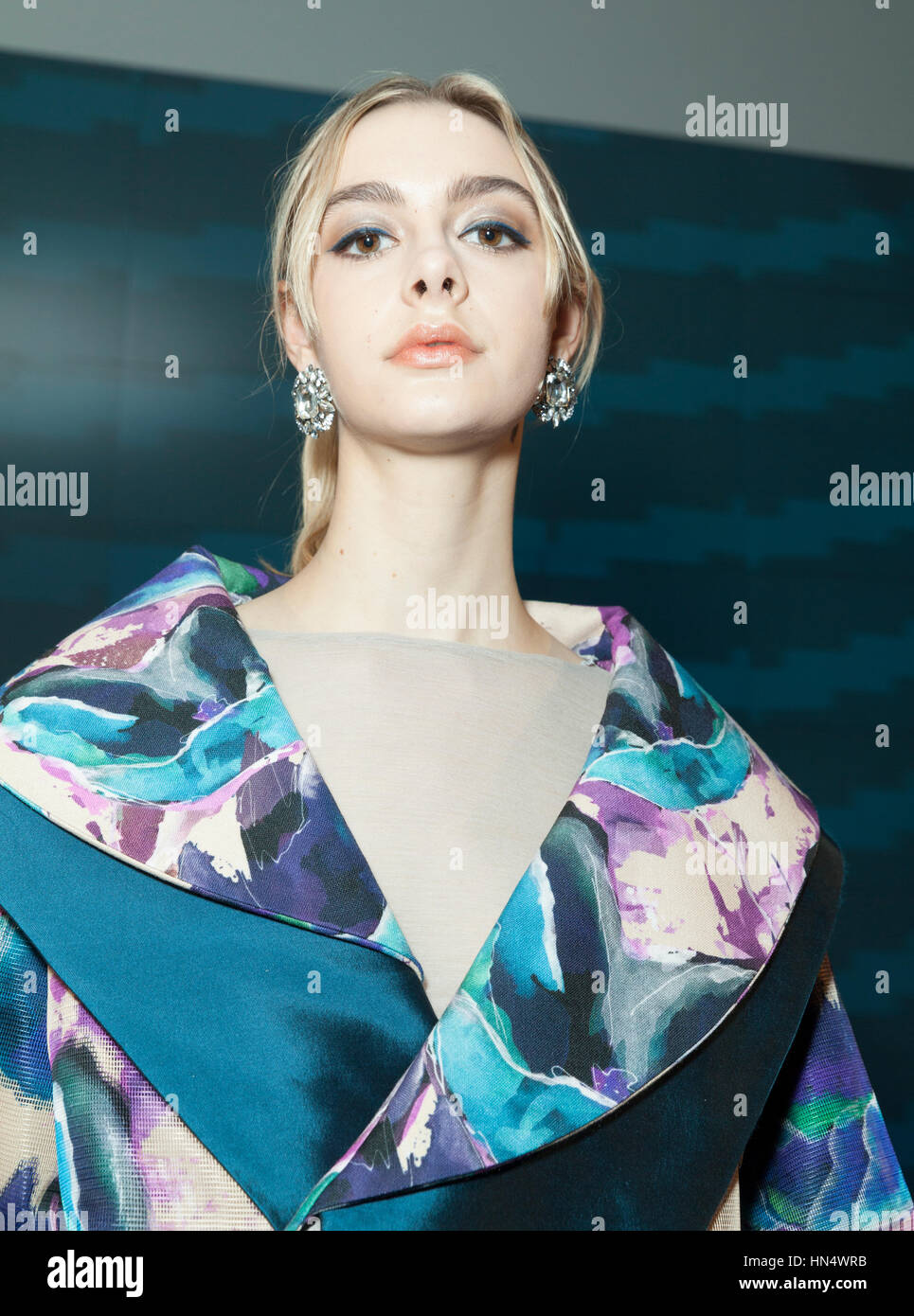 New York, USA. 07th Feb, 2017. Model shows off dress by Philadelphia ...