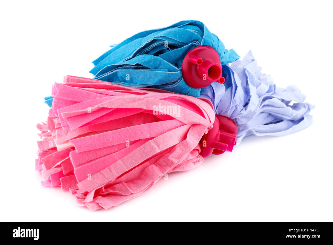 Colorful mops isolated on white background Stock Photo - Alamy