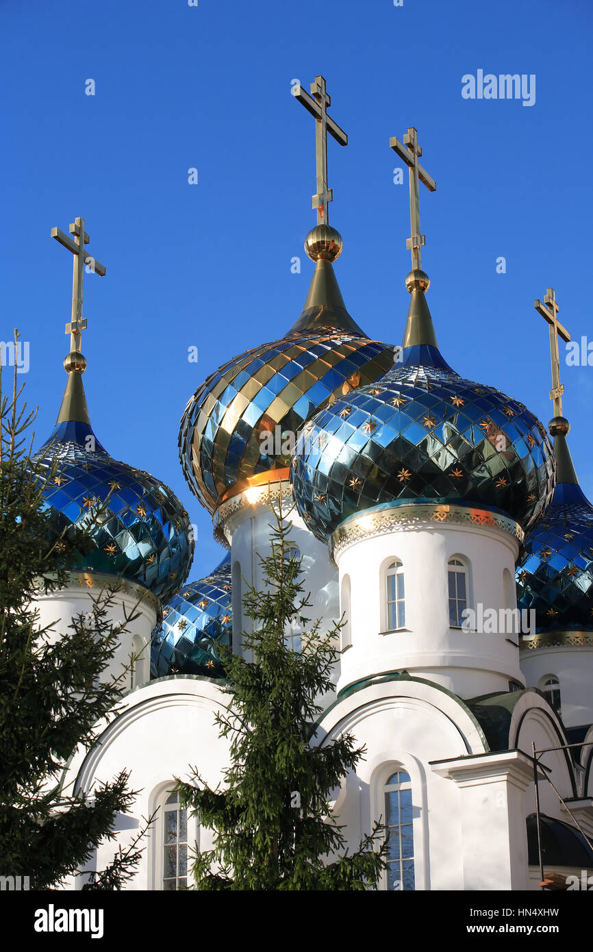 Nice Russian orthodox church against blue sky Stock Photo - Alamy