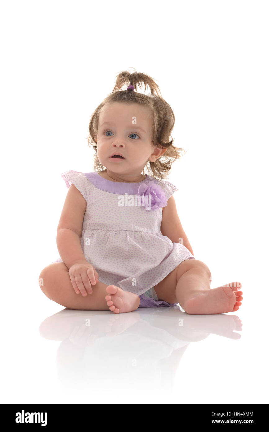 Adorable Child Innocent Girl Isolated on White Background Stock Photo ...