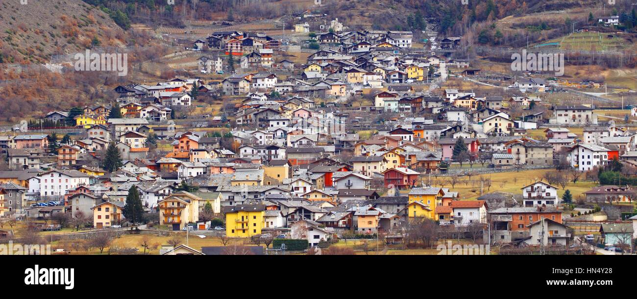 Panorama of the picturesque village in Aosta valley, Italy Stock Photo ...