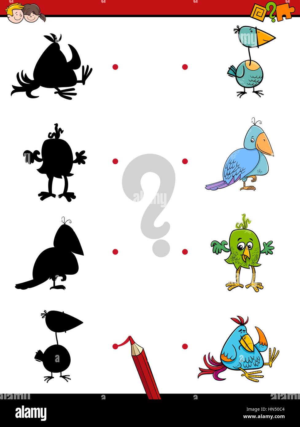 Cartoon Illustration of Find the Shadow Educational Activity Game for ...