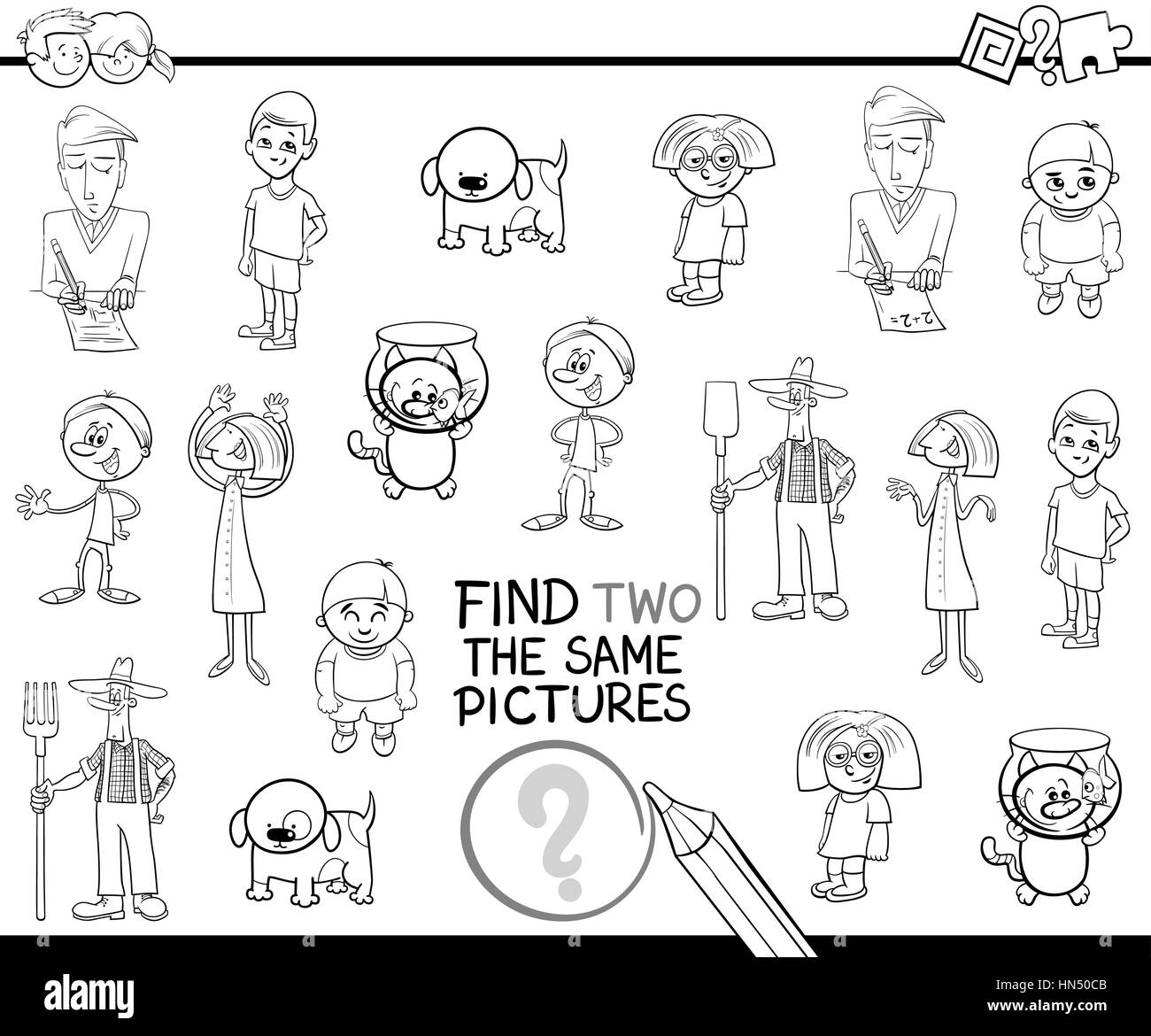 Black and White Cartoon Illustration of Find Identical Pair of Images ...