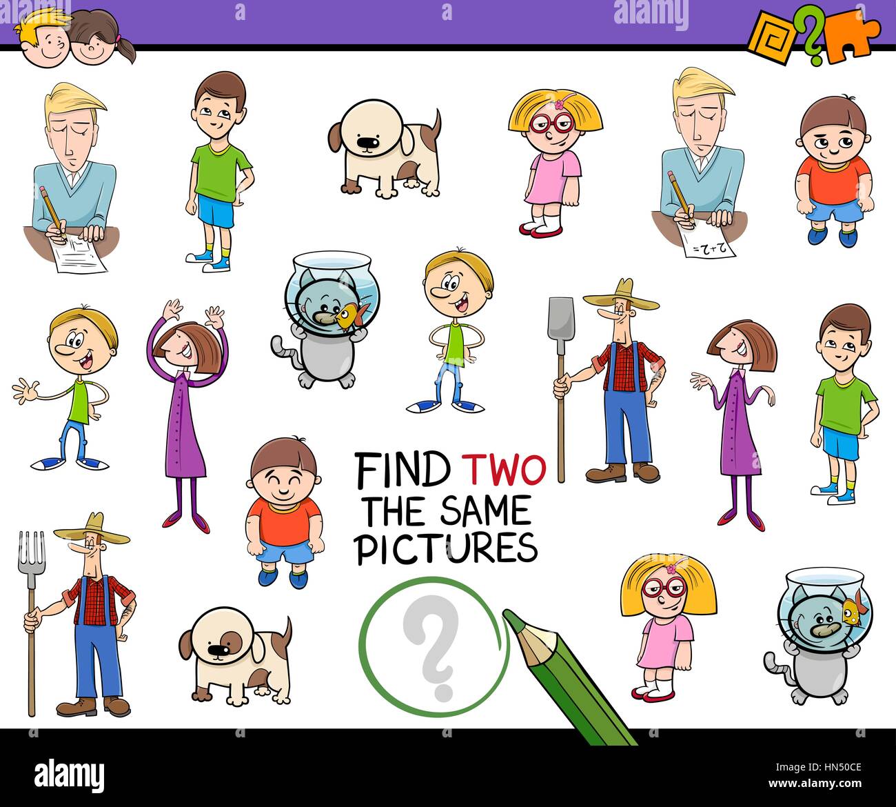 Cartoon Illustration of Find Identical Pair of Images Educational ...