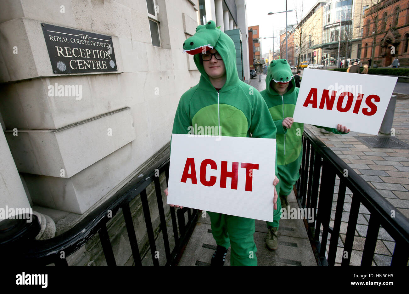 Irish language campaigners dressed as crocodiles protest over Stormont ...