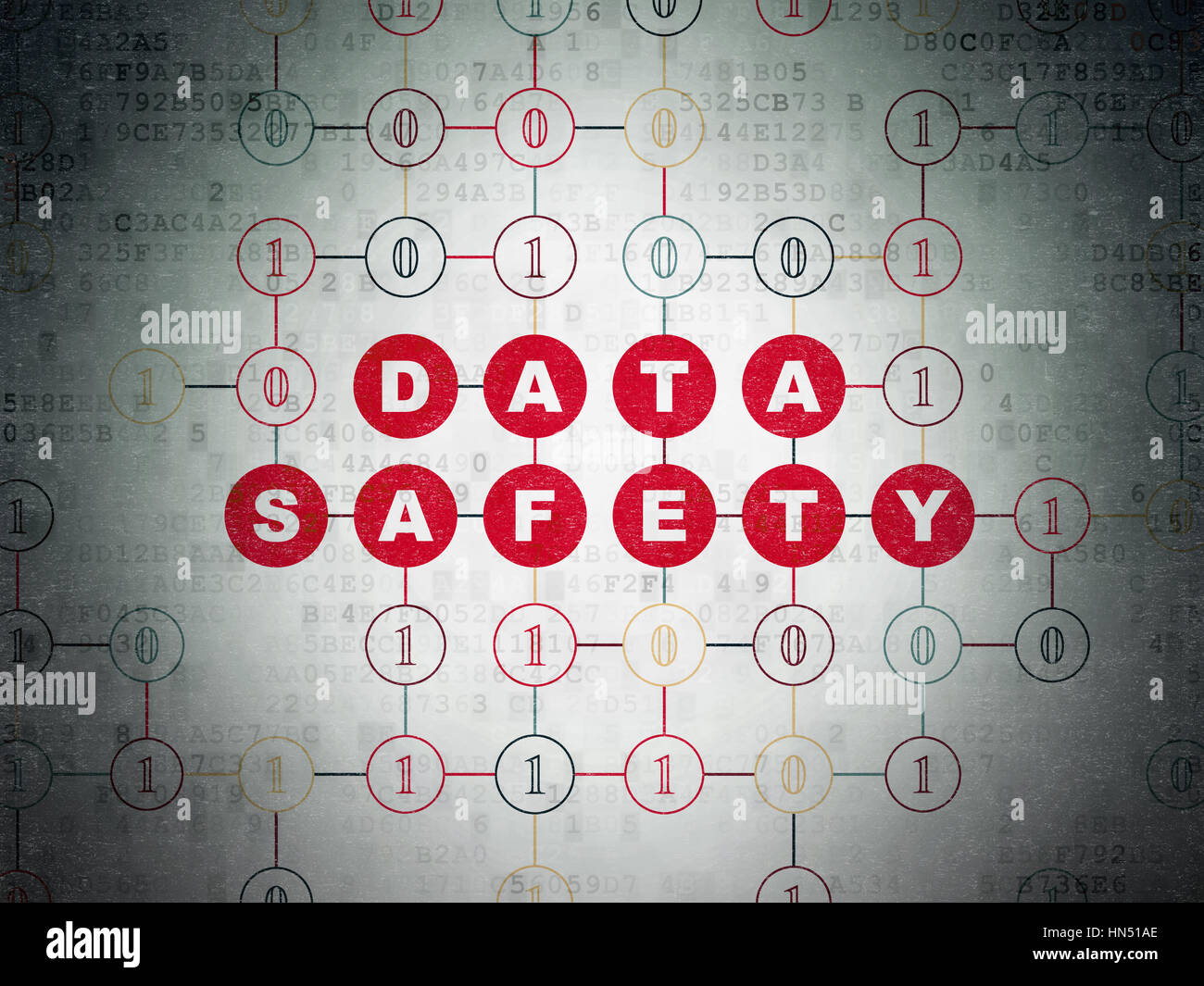 Data concept: Painted red text Data Safety on Digital Data Paper background with Binary Code ...