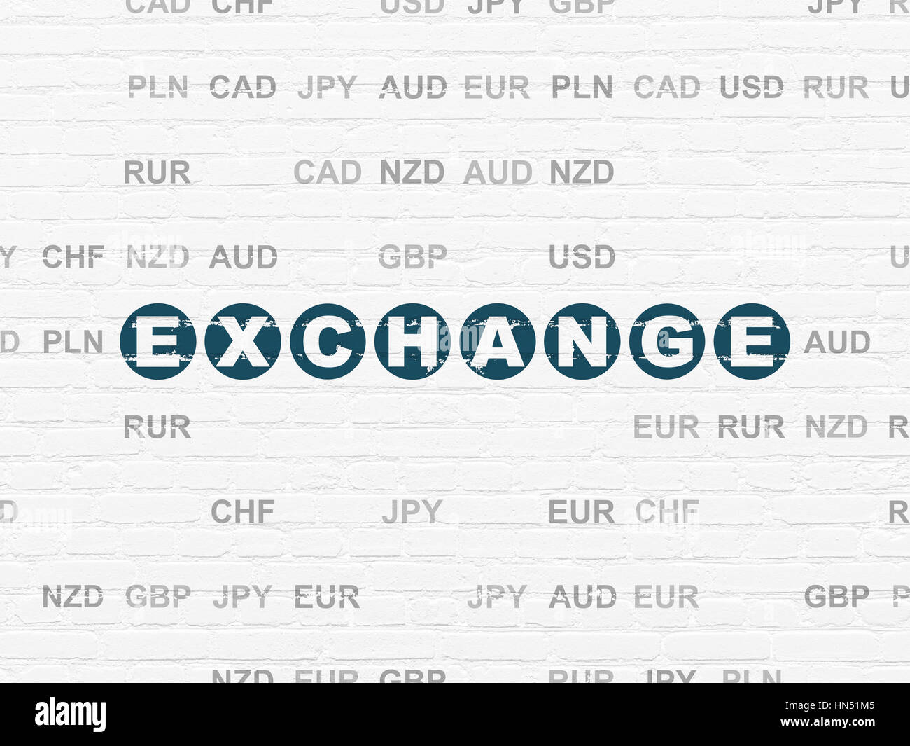 Money concept: Painted blue text Exchange on White Brick wall ...