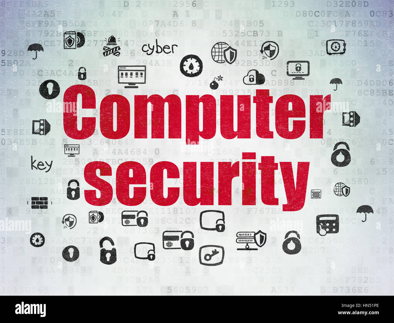 Protection concept: Painted red text Computer Security on Digital Data Paper background with ...