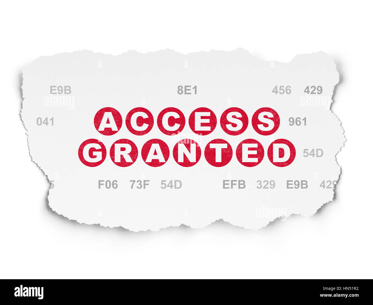 Protection concept: Painted red text Access Granted on Torn Paper background with Hexadecimal ...