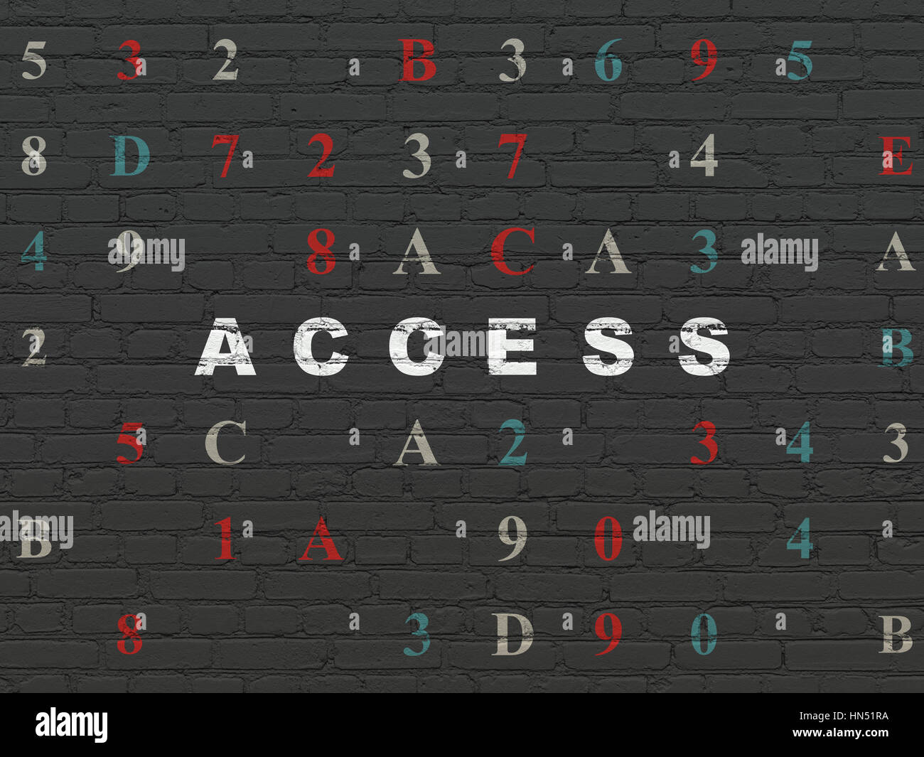 Security concept: Painted white text Access on Black Brick wall background with Hexadecimal Code ...
