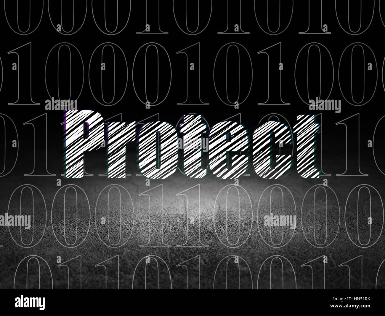 Protection concept: Glowing text Protect in grunge dark room with Dirty ...