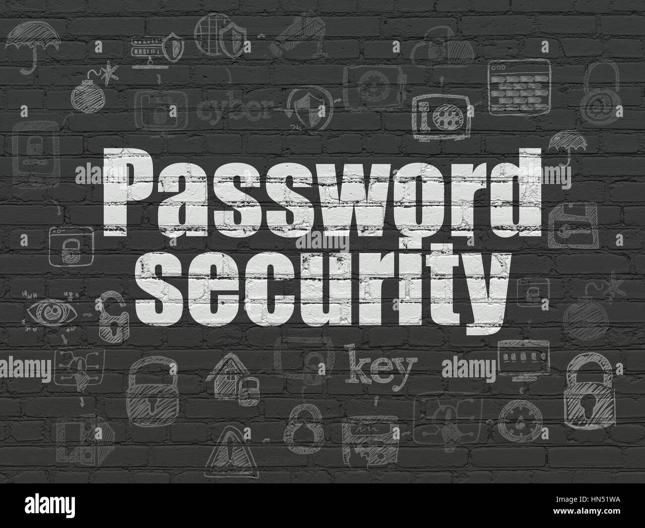 Privacy concept: Painted white text Password Security on Black Brick ...