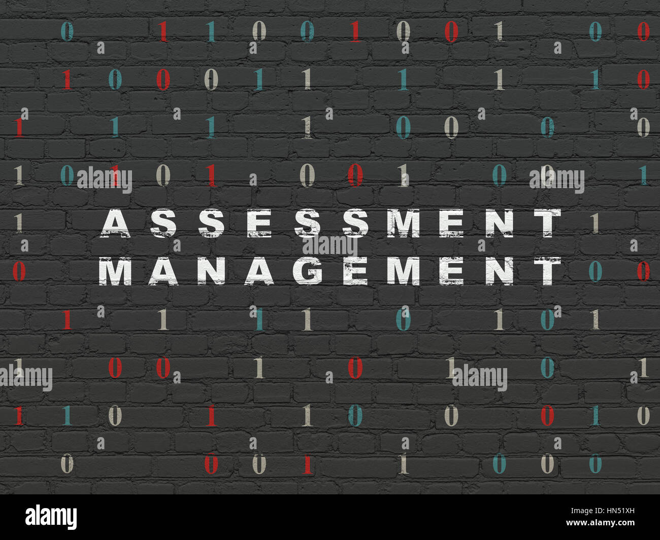 Finance concept: Painted white text Assessment Management on Black Brick wall background with ...