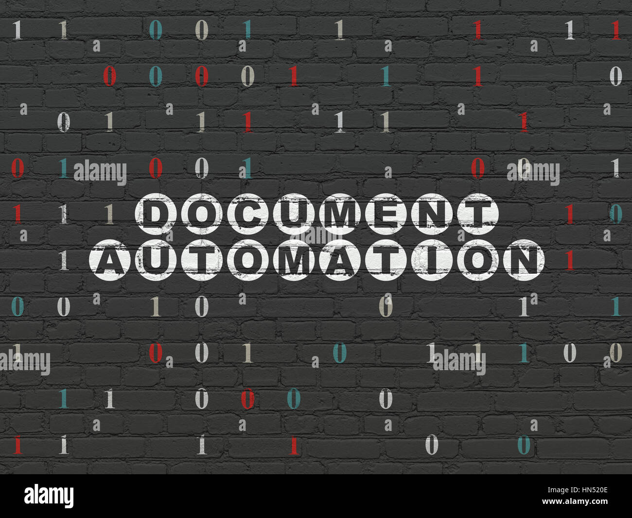 Finance concept: Painted white text Document Automation on Black Brick wall background with ...