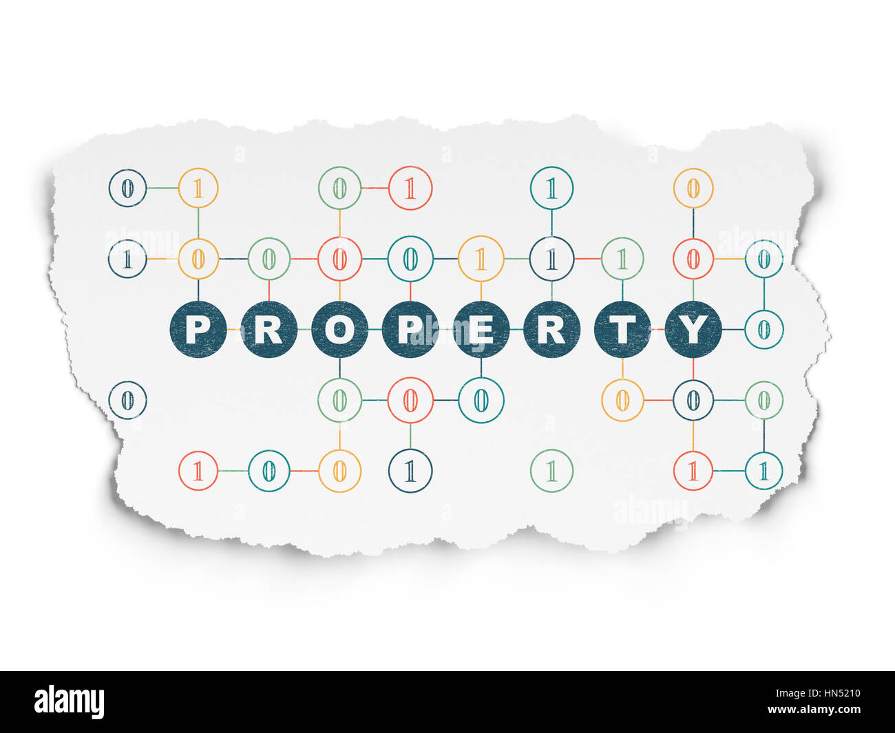 Business concept: Painted blue text Property on Torn Paper background with Scheme Of Binary Code ...