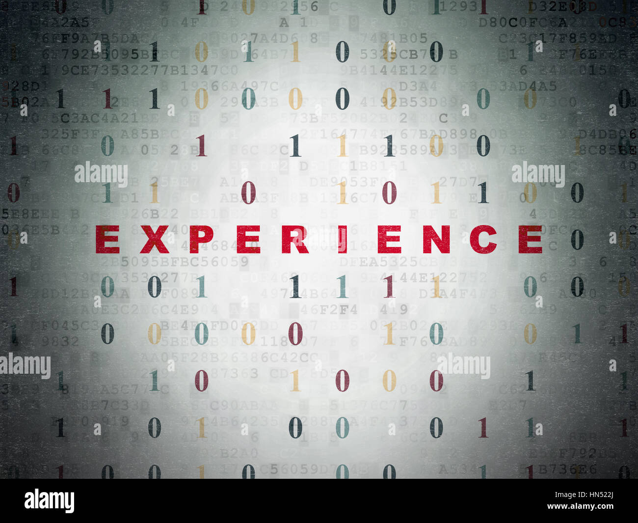 Finance concept: Painted red text Experience on Digital Data Paper background with Binary Code ...