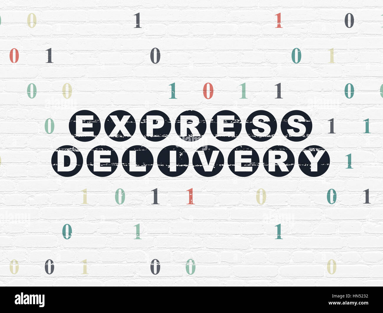 Finance concept: Painted black text Express Delivery on White Brick wall background with Binary ...