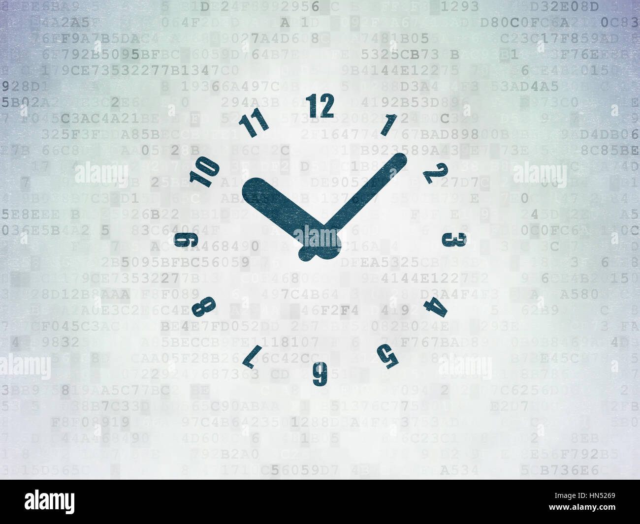 Timeline concept: Painted blue Clock icon on Digital Data Paper ...